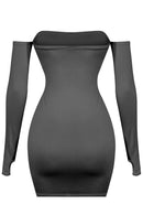 YVETTE LONG SLEEVE OFF SHOULDER MINI DRESS – BLACK + MOON