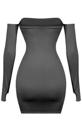 YVETTE LONG SLEEVE OFF SHOULDER MINI DRESS – BLACK + MOON