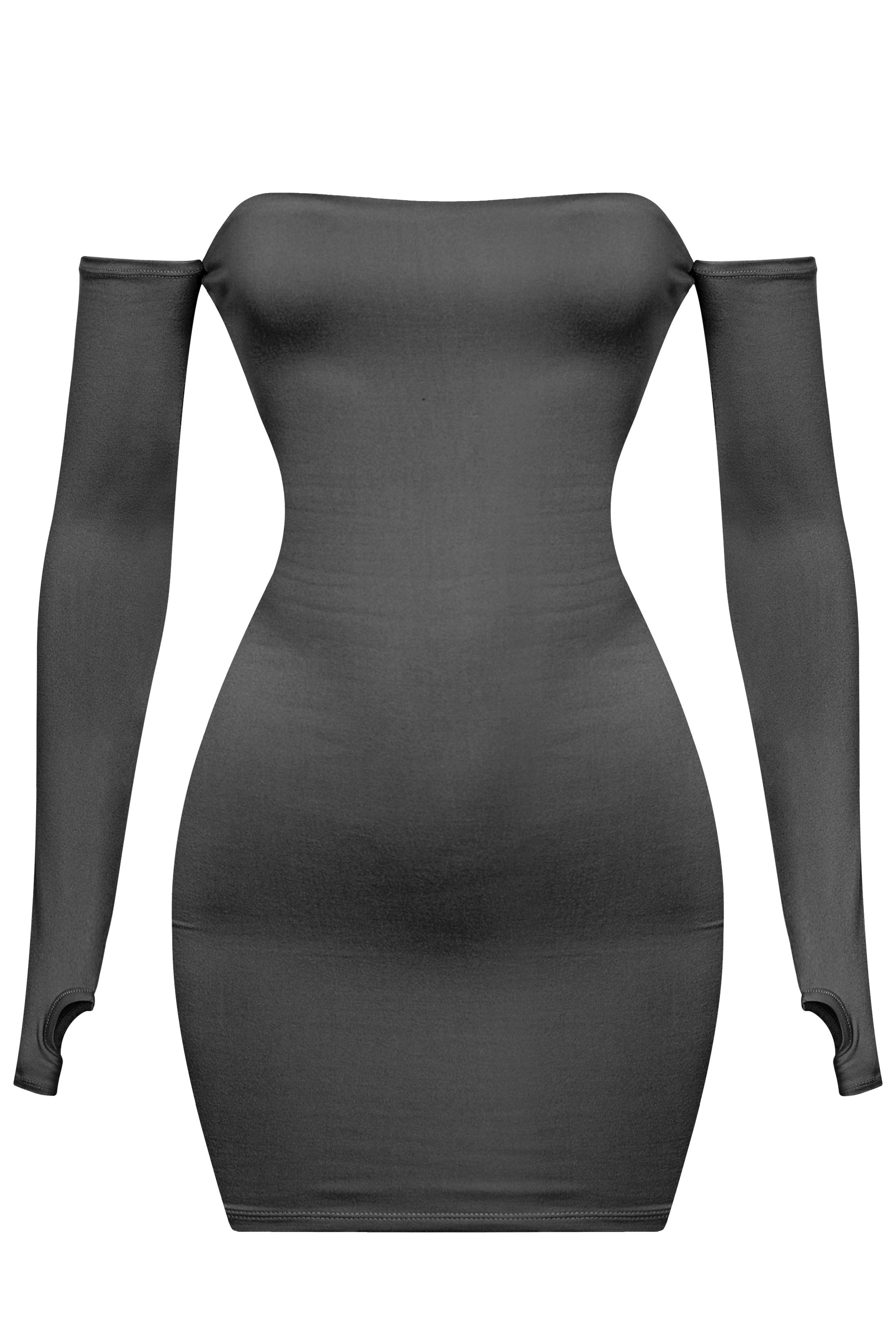 YVETTE LONG SLEEVE OFF SHOULDER MINI DRESS – BLACK + MOON